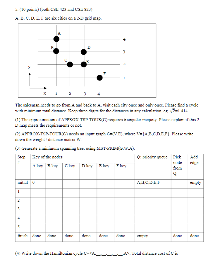 5. (10 points) (both CSE 423 and CSE 823) A, B, C, D, | Chegg.com
