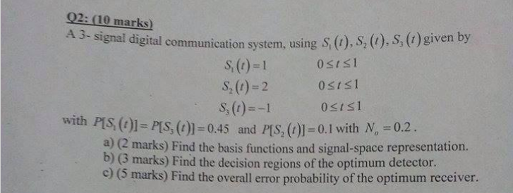 Solved Q2: (10 marks) 03131 A 3-signal digital communication | Chegg.com