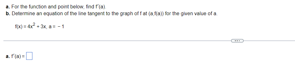 Solved a. For the function and point below, find f′(a). b. | Chegg.com
