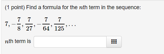 Solved (1 point) Find a formula for the nth term in the | Chegg.com