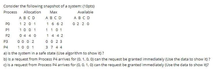 Solved Consider the following snapshot of a system: (10pts) | Chegg.com