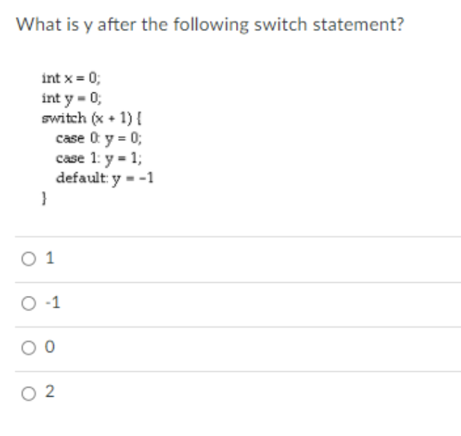 Solved What is y after the following switch statement? int x | Chegg.com
