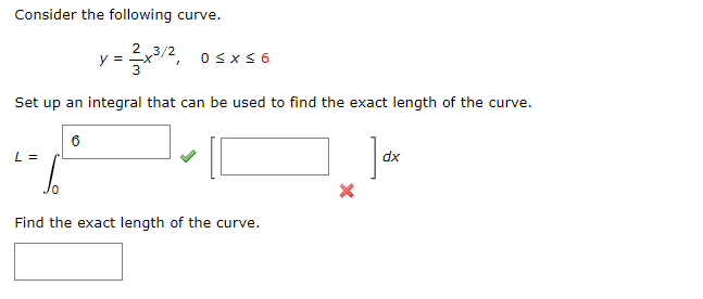 Solved Consider the following curve. y=32x3/2,0≤x≤6 Set up | Chegg.com
