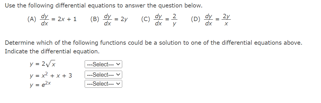 Solved Use the following differential equations to answer | Chegg.com