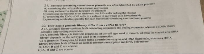 Solved 21, Bacteria containing recombinant plasmids are | Chegg.com