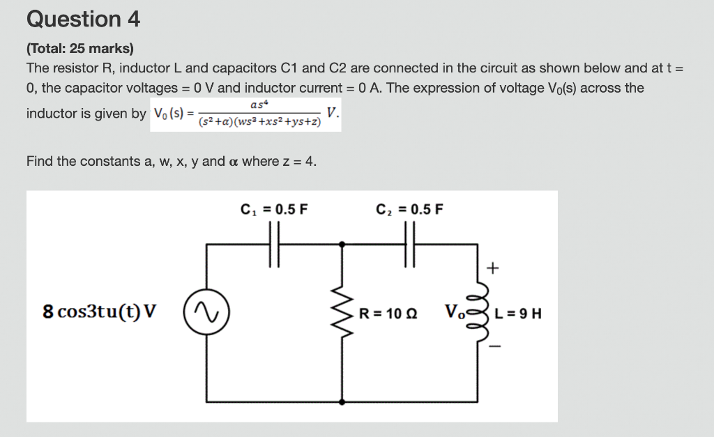 Solved (Total: 25 marks) The resistor R, inductor L and | Chegg.com