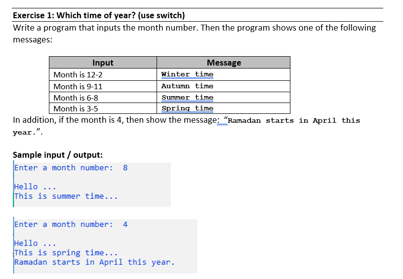 Solved Exercise 1 Which Time Of Year Use Switch Write A 3353