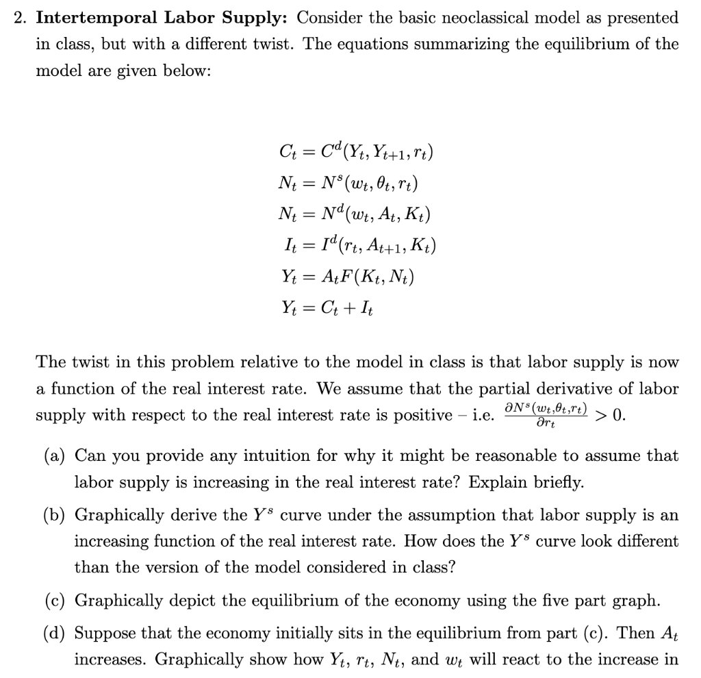 Solved 2. Intertemporal Labor Supply: Consider the basic | Chegg.com