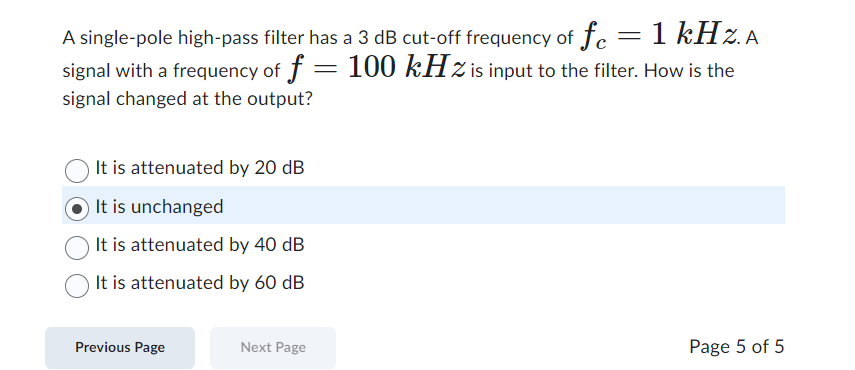 Solved A single-pole high-pass filter has a 3 dB cut-off | Chegg.com