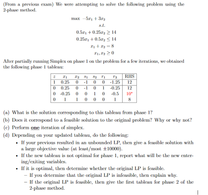 Solved (From a previous exam) We were attempting to solve | Chegg.com