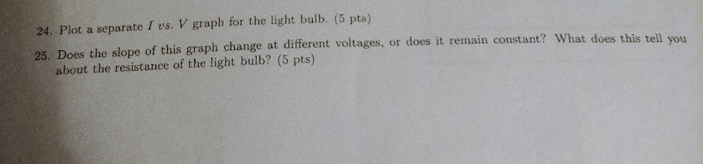 Solved 24. Plot a separate I vs. V graph for the light bulb. | Chegg.com