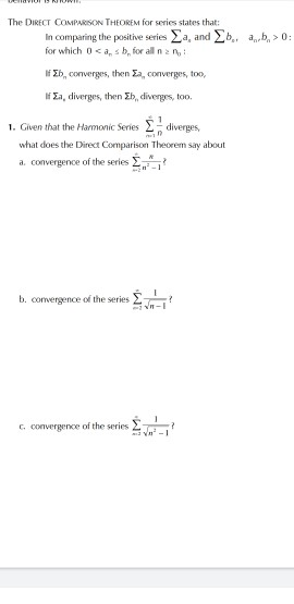 Solved The DIRECT COMPARISON THEOREM for series states that: | Chegg.com