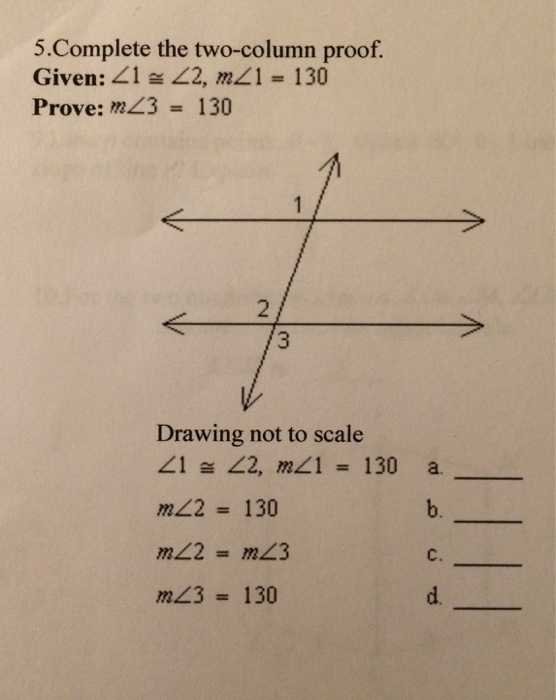 Solved Complete The Two Column Proof Given 1 2 M 1 
