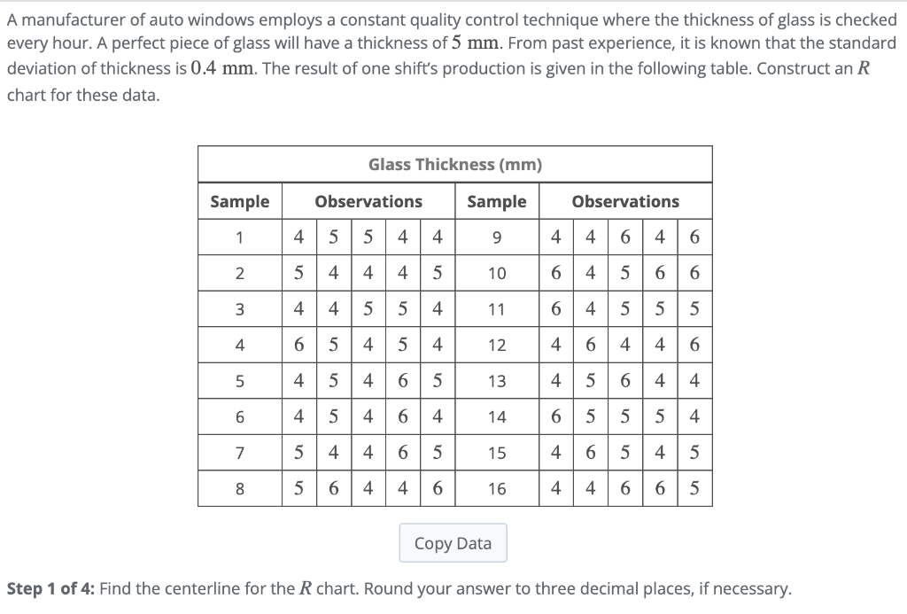Solved Step 2 of 4: Find the upper control limit for the R | Chegg.com