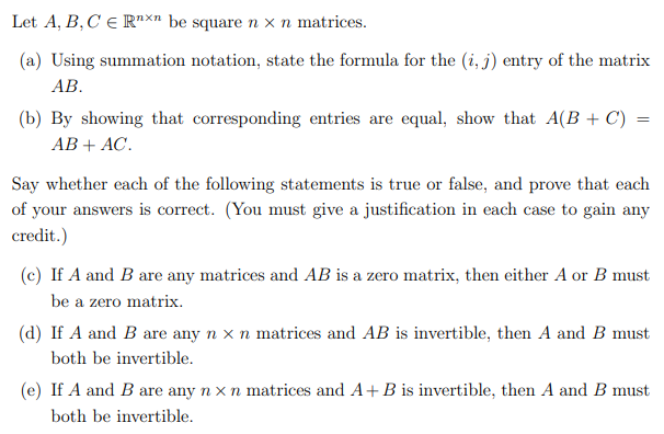 Solved Let A,B,C∈Rn×n be square n×n matrices. (a) Using | Chegg.com