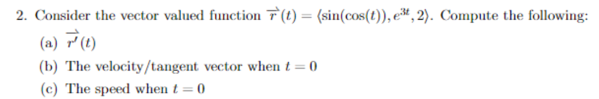 Solved 2. Consider the vector valued function | Chegg.com