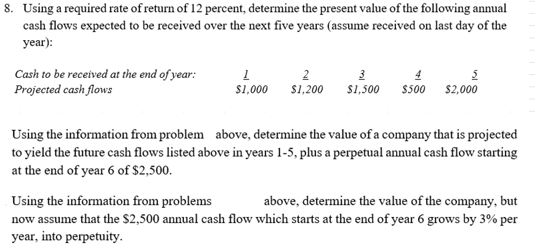 Solved 8. Using a required rate of return of 12 percent, | Chegg.com
