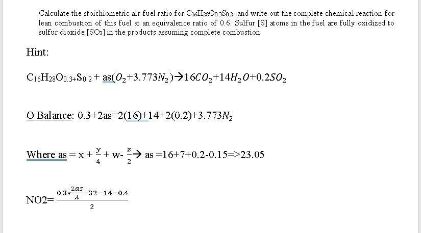 Solved Calculate the stoichiometric air-fuel ratio for | Chegg.com