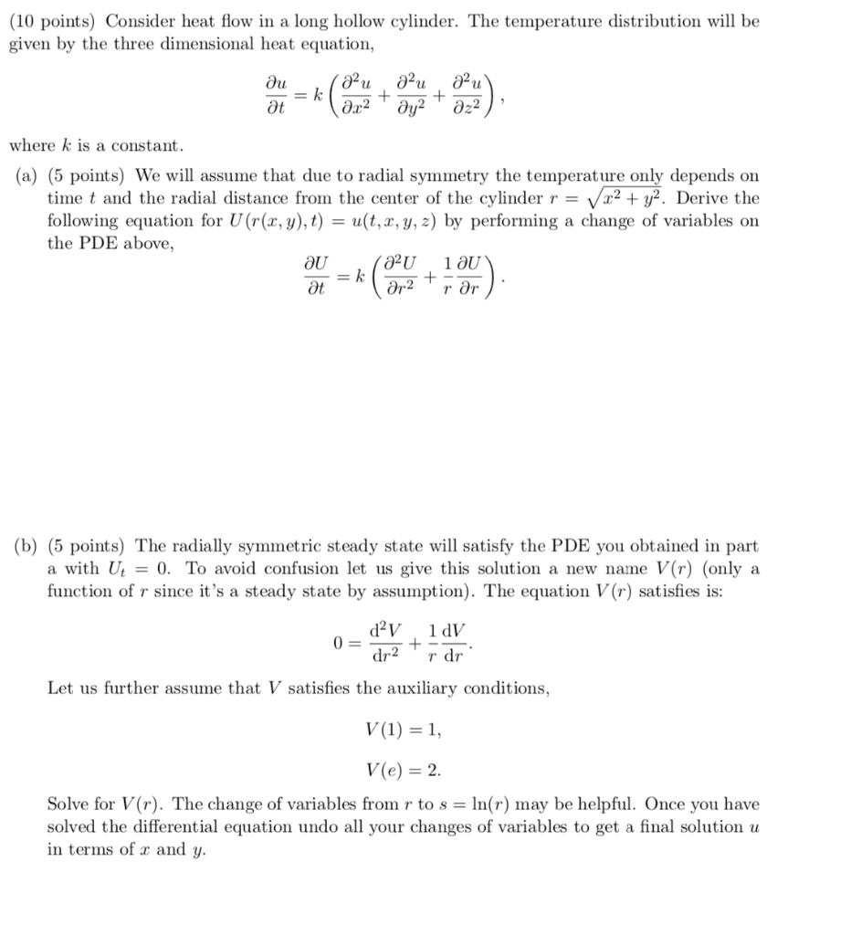 Solved (10 points) Consider heat flow in a long hollow | Chegg.com