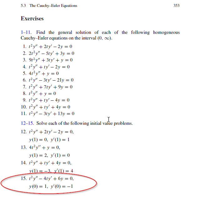 Solved 5.3 The Cauchy-Euler Equations Exercises 1-11. Find | Chegg.com