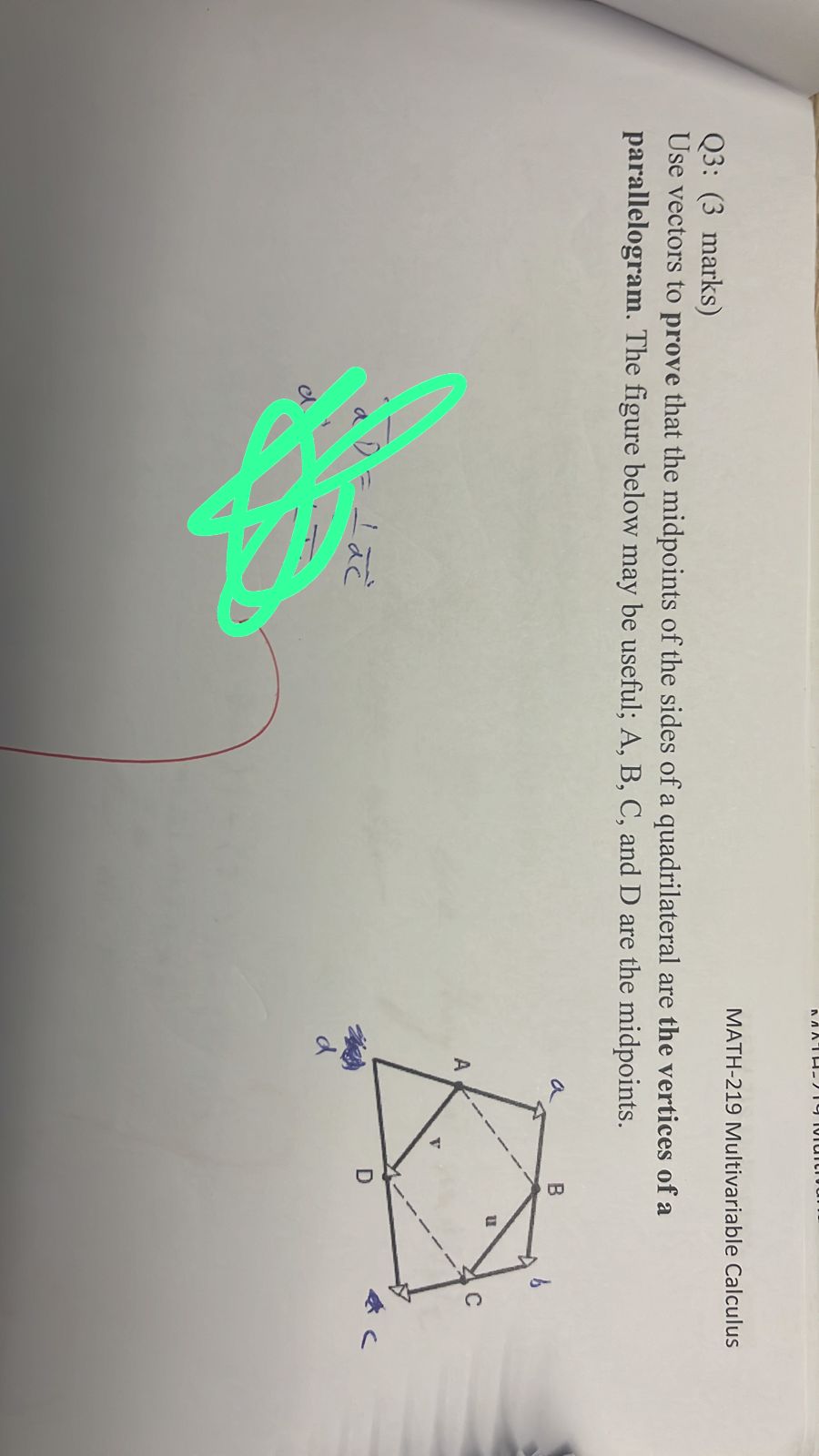 Solved Q3: (3 marks) MATH-219 Multivariable C Use vectors to | Chegg.com