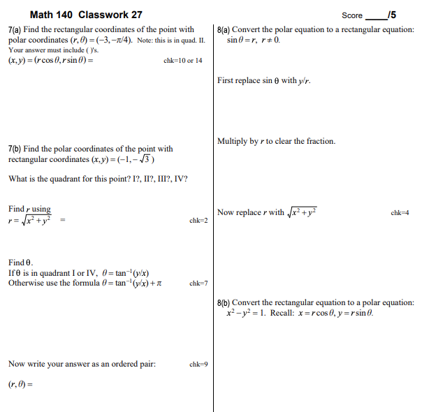 Solved Math 140 Classwork 27 Score__15 7(a) Find the | Chegg.com