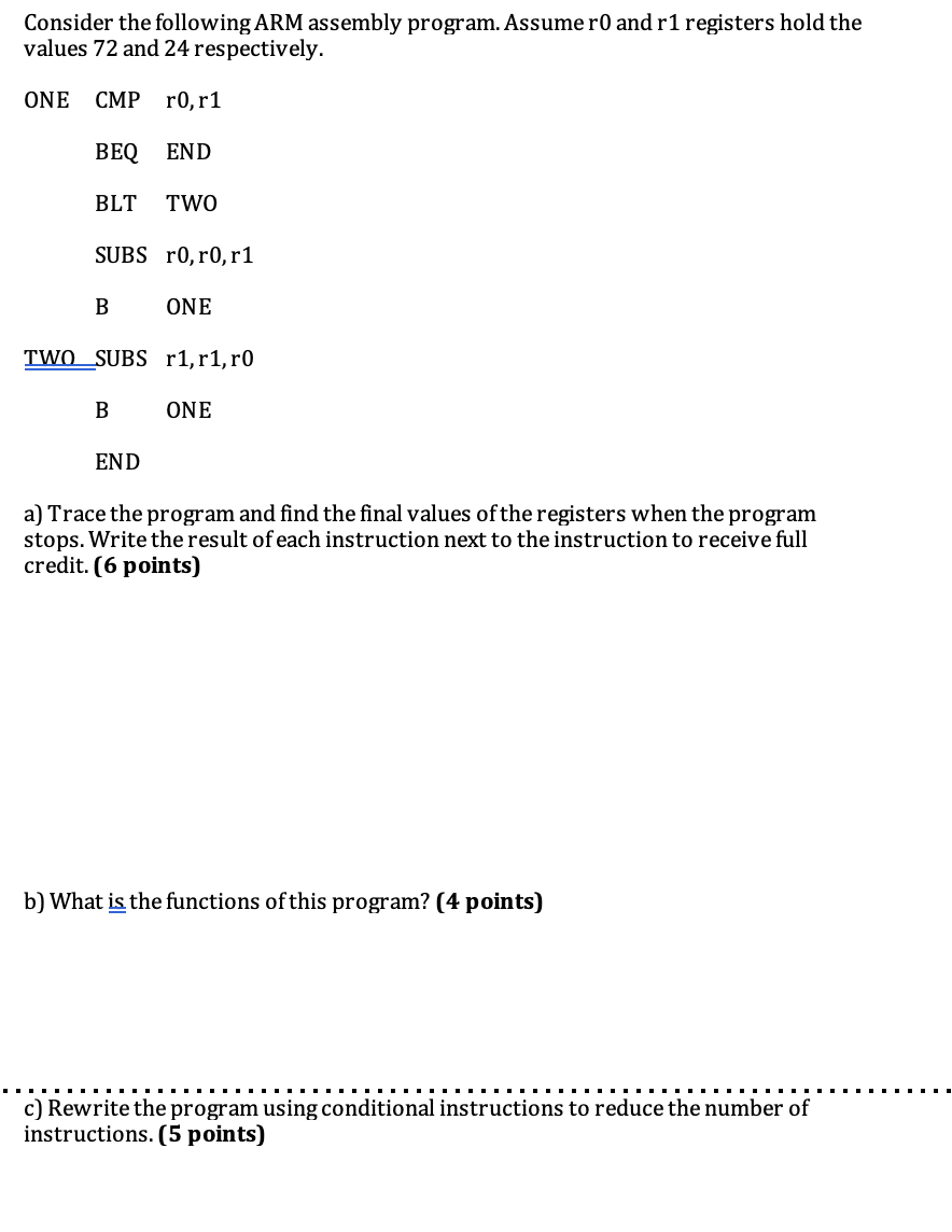 Solved Consider the following ARM assembly program. Assumer0 | Chegg.com