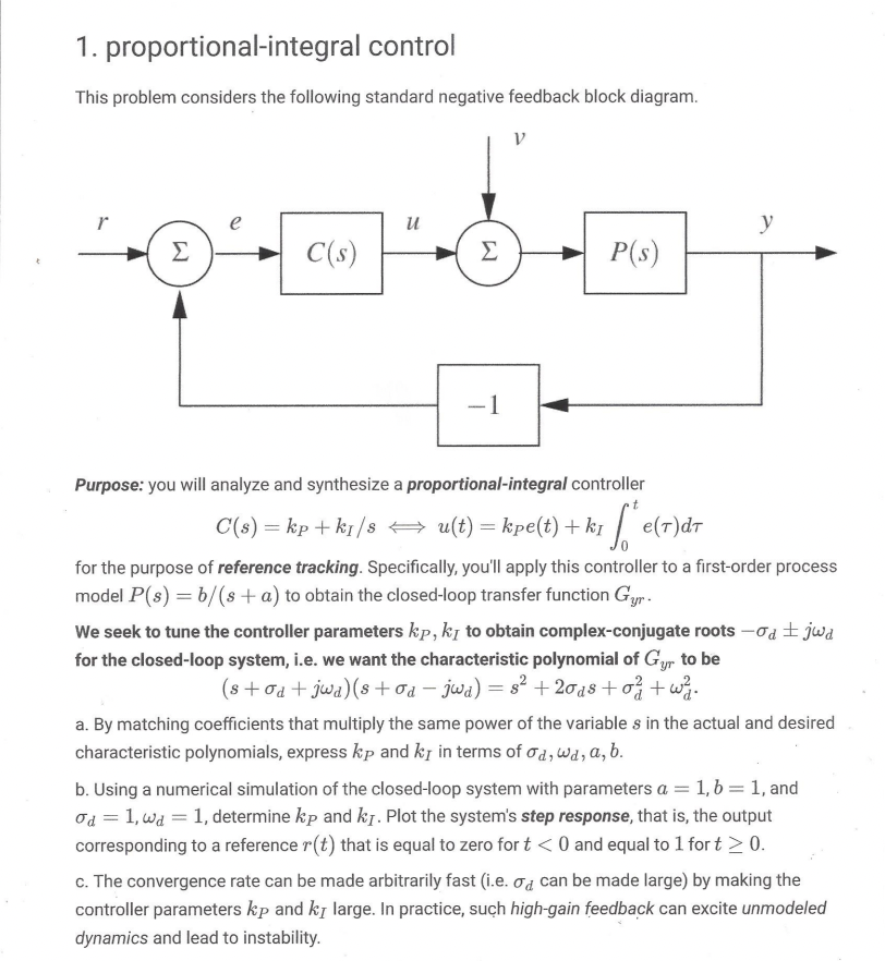 Solved 1. proportional-integral control This problem | Chegg.com