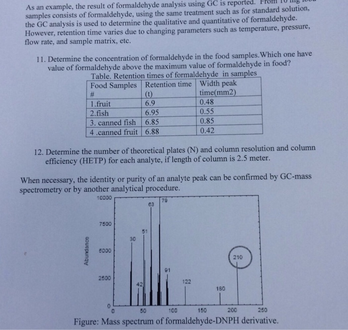 As an example, the result of formaldehyde analysis | Chegg.com