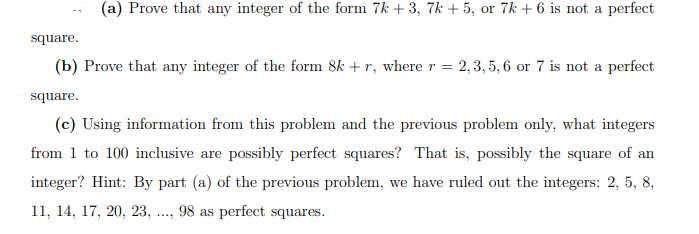 Solved (a) Prove that any integer of the form 7k + 3, 7k +5, | Chegg.com