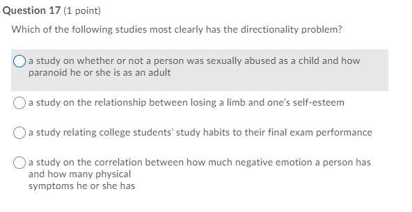 Solved Question 17 (1 point) Which of the following studies | Chegg.com