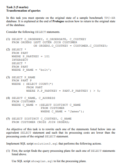 Solved (2) Next, the script finds query processing plans the | Chegg.com