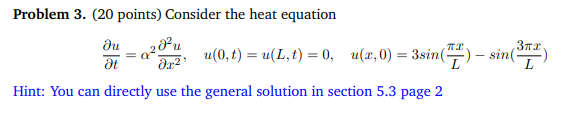 Solved Problem 3. (20 points) Consider the heat equation | Chegg.com