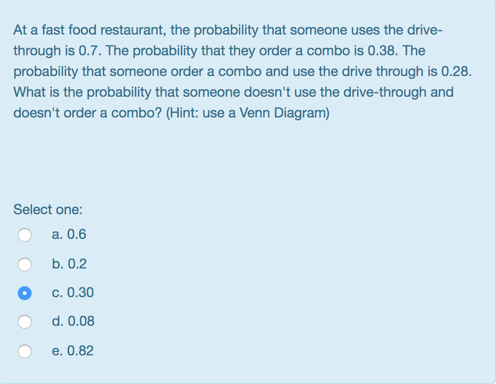 Solved At a fast food restaurant, the probability that | Chegg.com