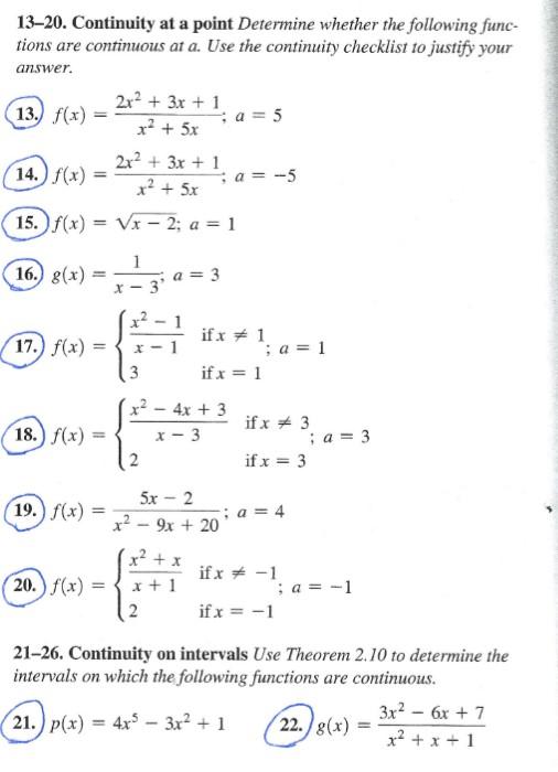 Solved 13-20. Continuity at a point Determine whether the | Chegg.com
