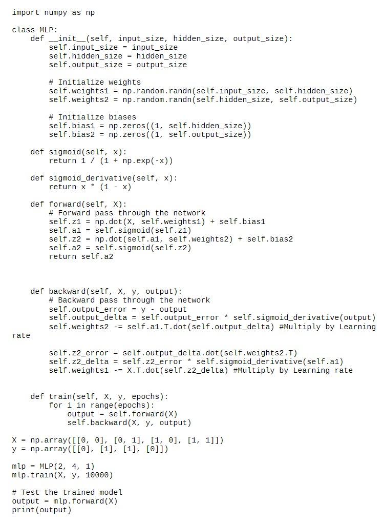 Solved Modify the code mlp.py ↓ to create the same MLP and | Chegg.com