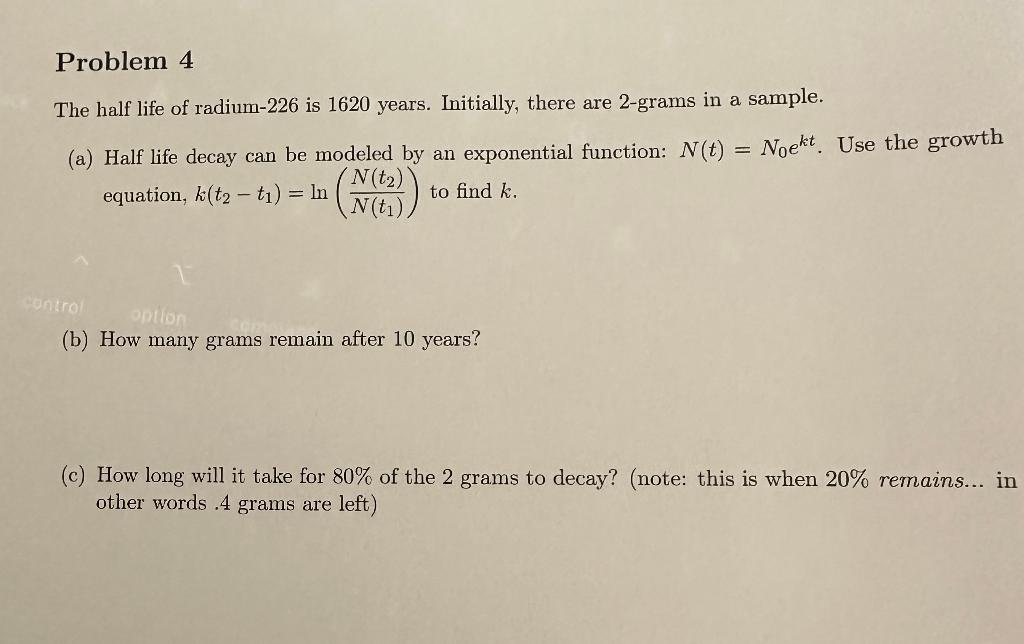 Half Life Exponential Function Examples