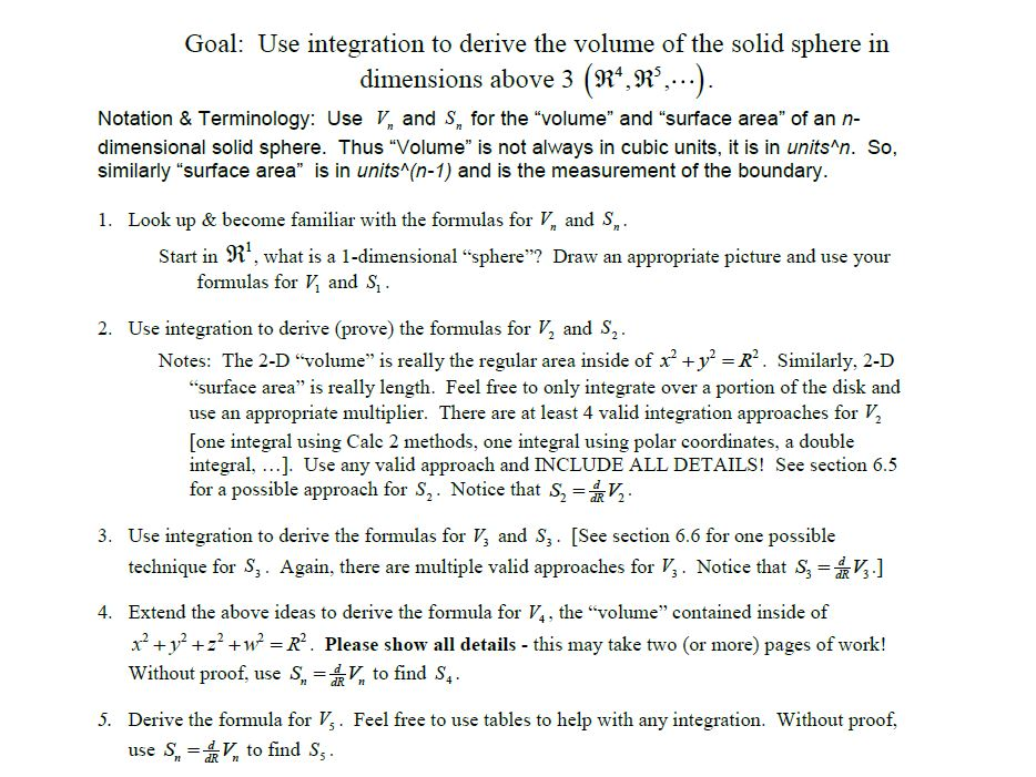 Solved Goal: Use integration to derive the volume of the | Chegg.com