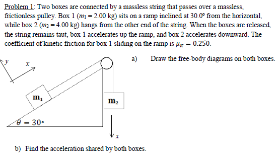 Solved Problem 1: Two boxes are connected by a massless | Chegg.com