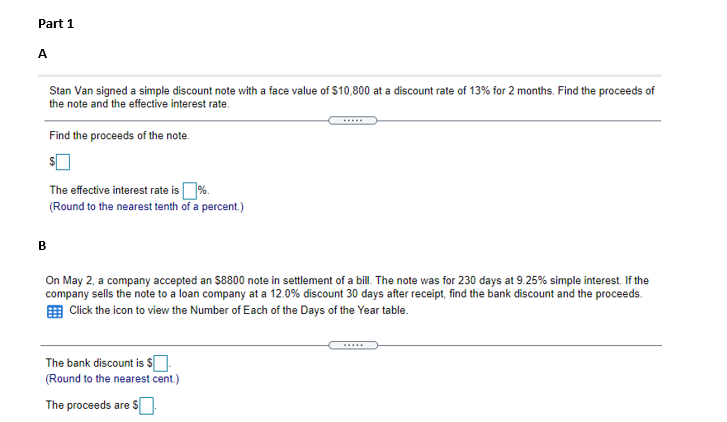 Solved Part 1 A Stan Van signed a simple discount note with | Chegg.com