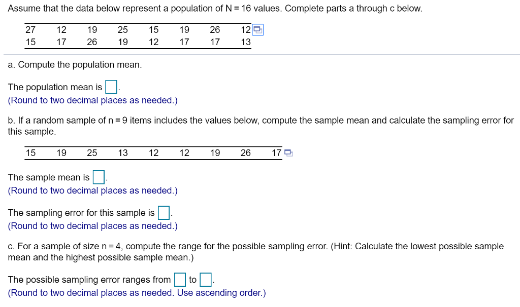 Solved Assume that the data below represent a population of | Chegg.com