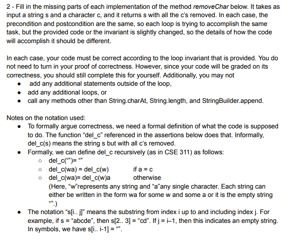Solved 2 - Fill in the missing parts of each implementation | Chegg.com