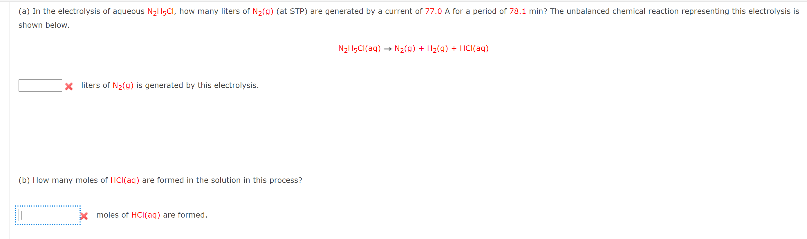 Solved (a) In the electrolysis of aqueous N2H5CI, how many | Chegg.com