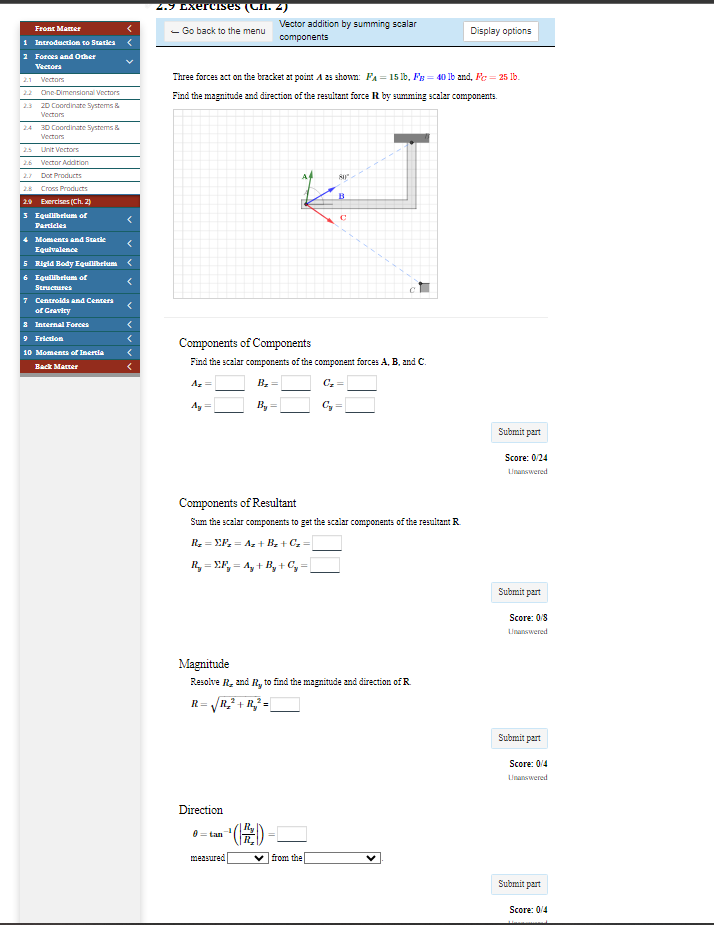 Solved Three forces act on the bracket at point A ﻿as shown: | Chegg.com