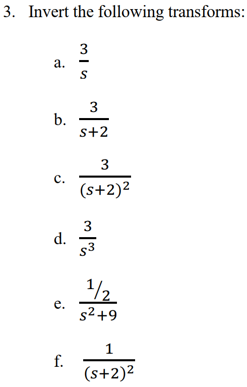 Solved 3. Invert the following transforms: a. b. C. d. e. f. | Chegg.com