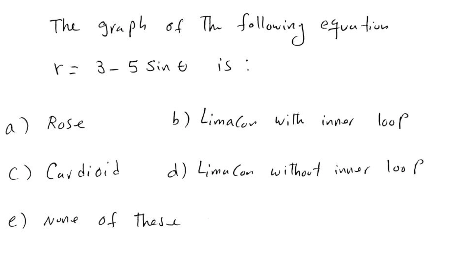Solved The graph of The following equation is: r = 3-5 Sint | Chegg.com