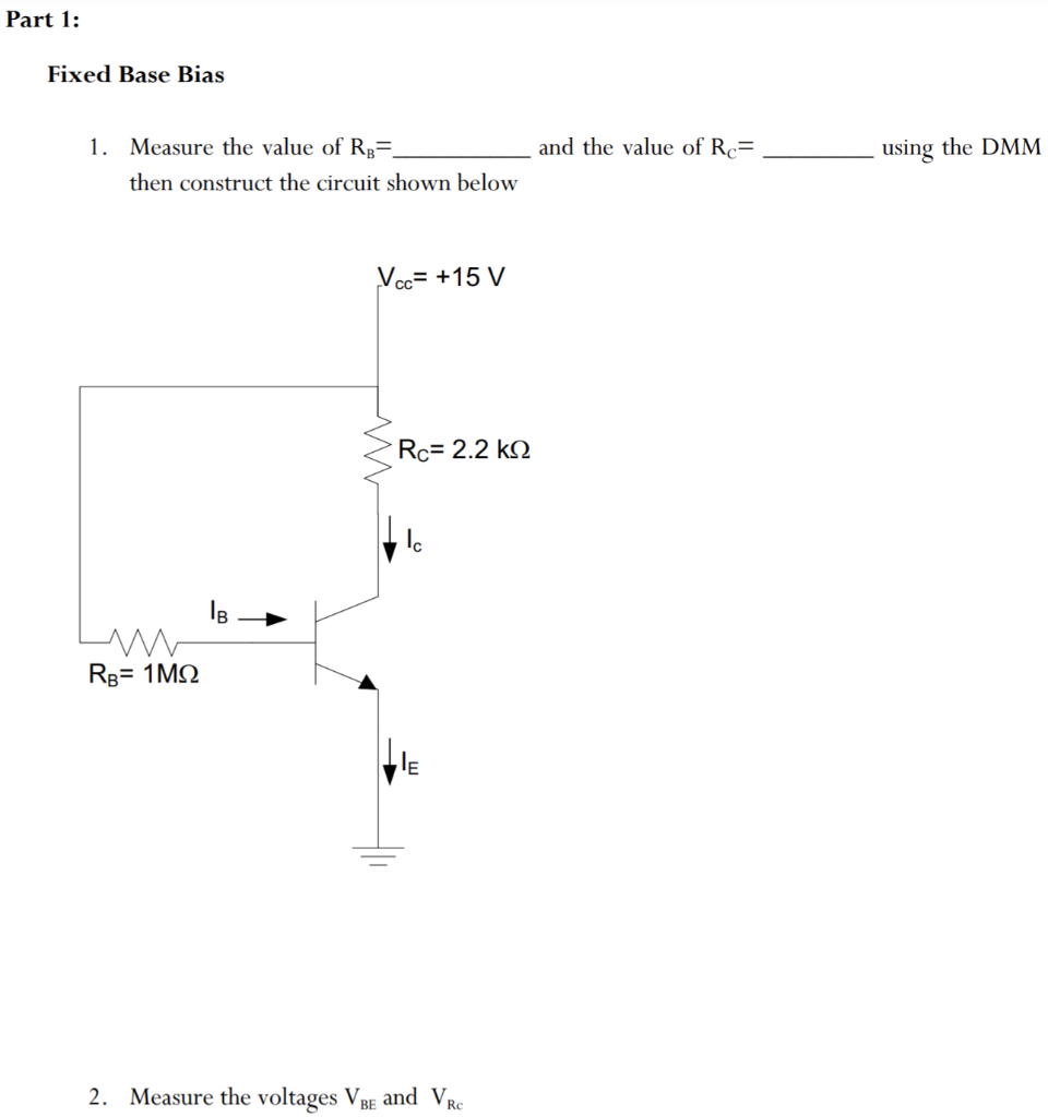Solved Part 1: Fixed Base Bias and the value of Rc= 1. | Chegg.com
