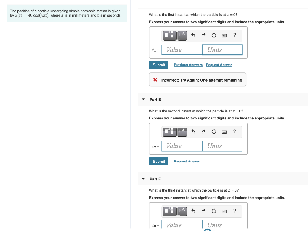 Solved The position of a particle undergoing simple harmonic | Chegg.com