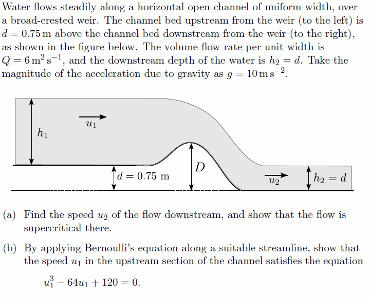 Solved Water flows steadily along a horizontal open channel | Chegg.com