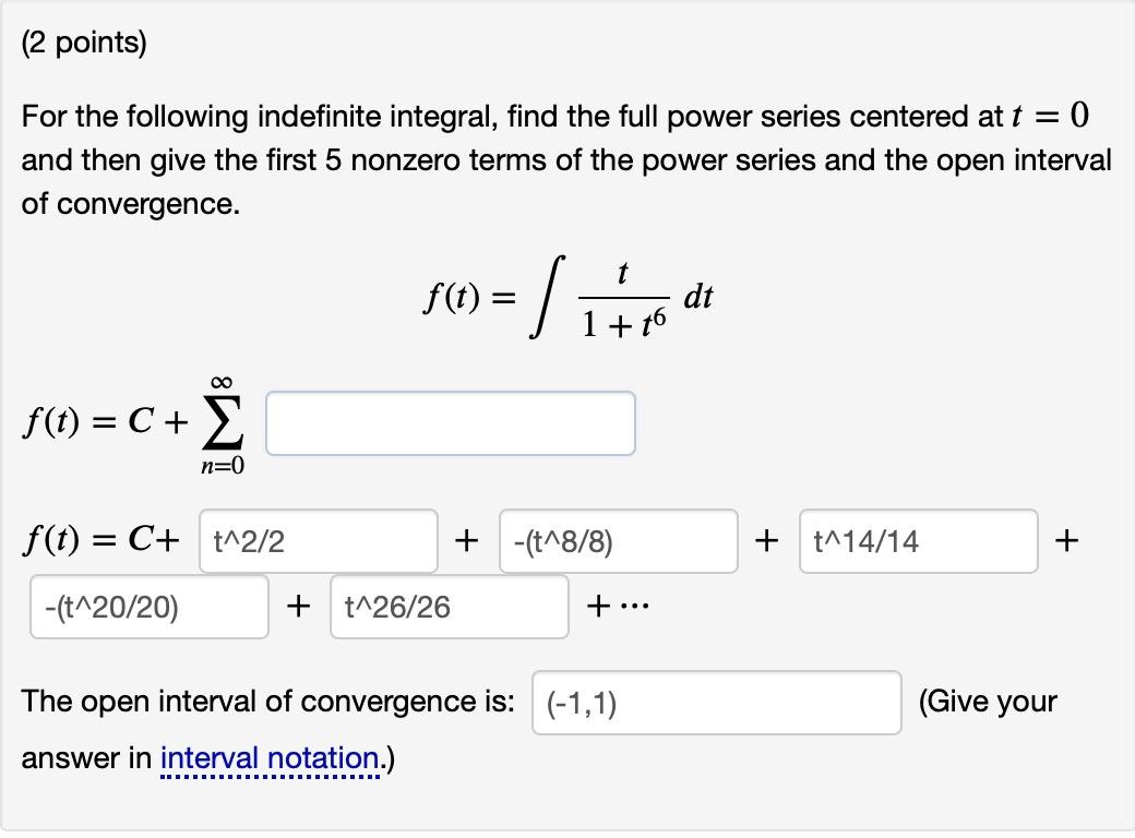 Solved (2 points) For the following indefinite integral, | Chegg.com